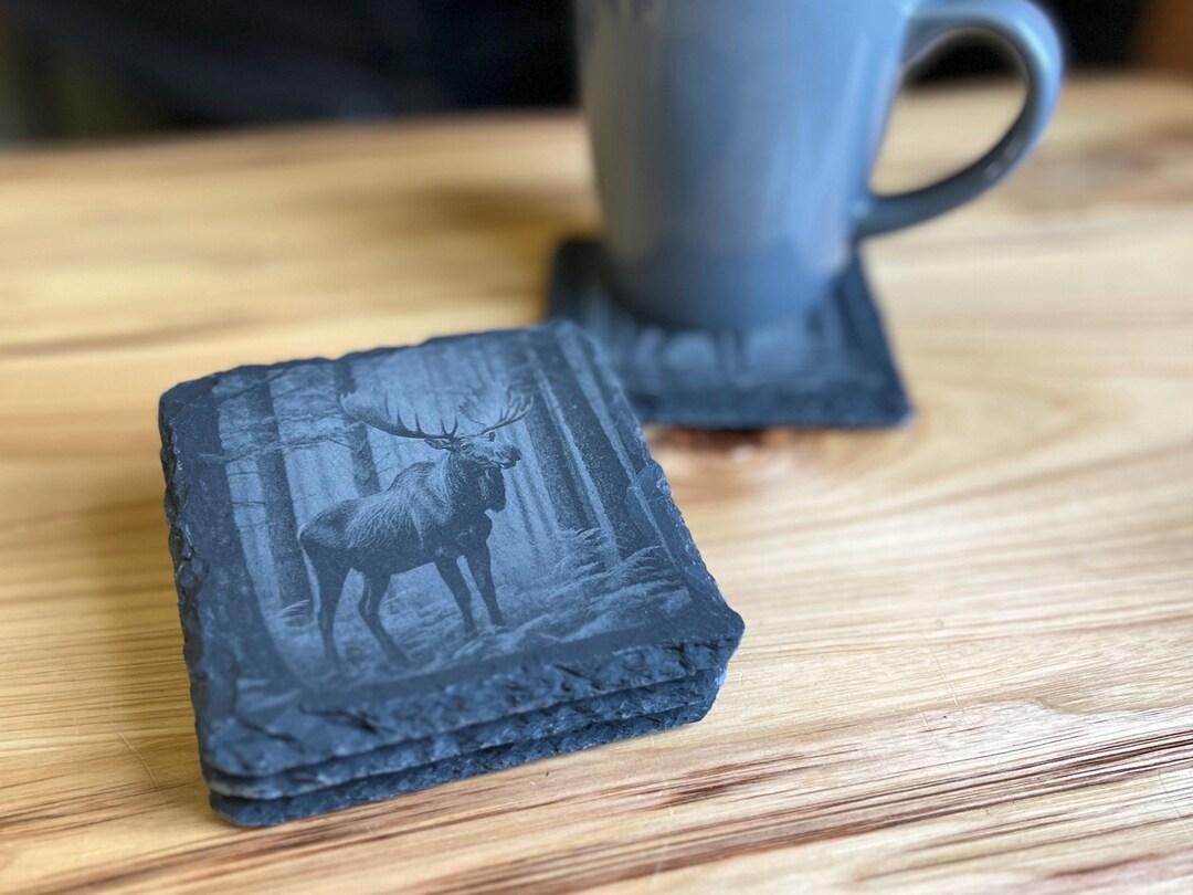 Laser Engraved Slate Coasters, Square Slate Coasters, Moose Coasters ...