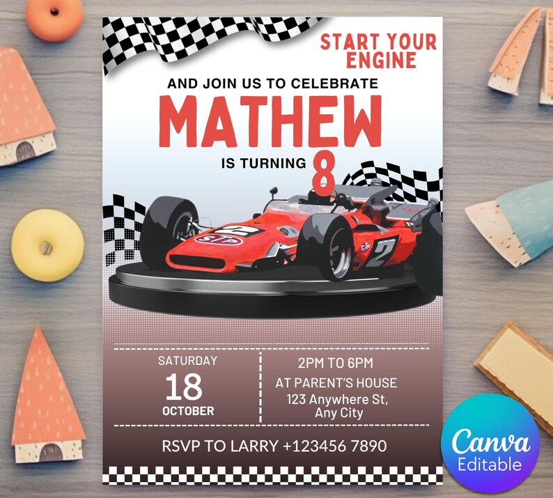 Race Car Birthday Invitation, Race Car Invitation for Kids, Race Car ...