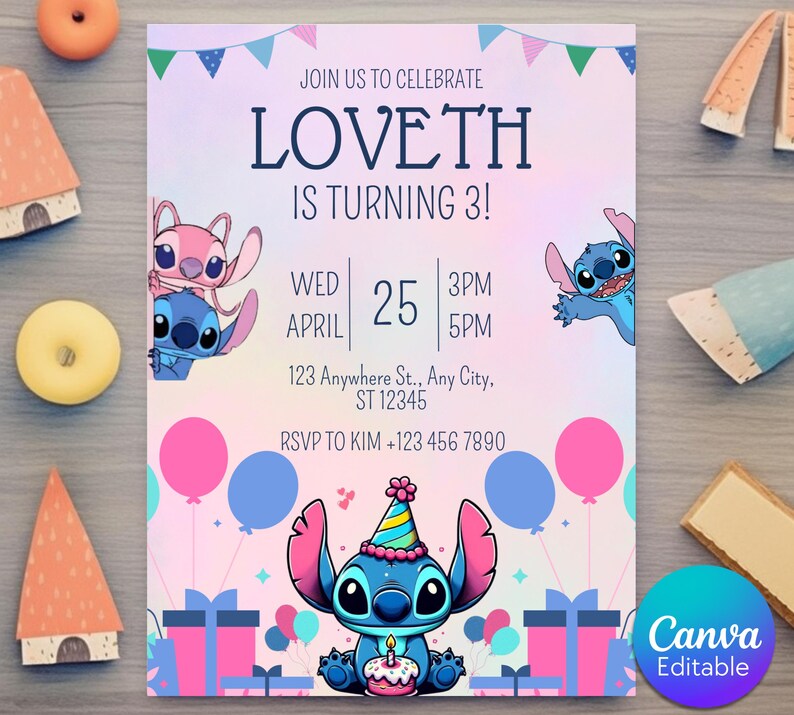 Stitch Birthday Invitation, Beautiful Invitation for Your Little One's ...