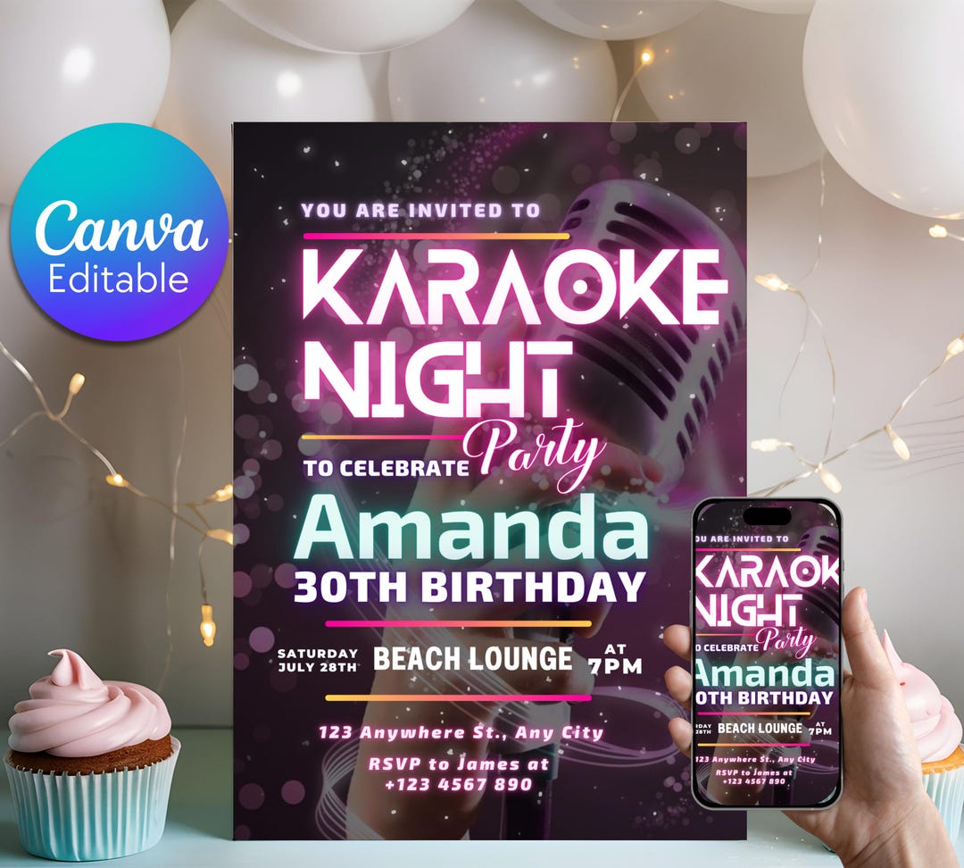 Glow Karaoke Birthday Party Invitation, Glow Karaoke Night Party ...