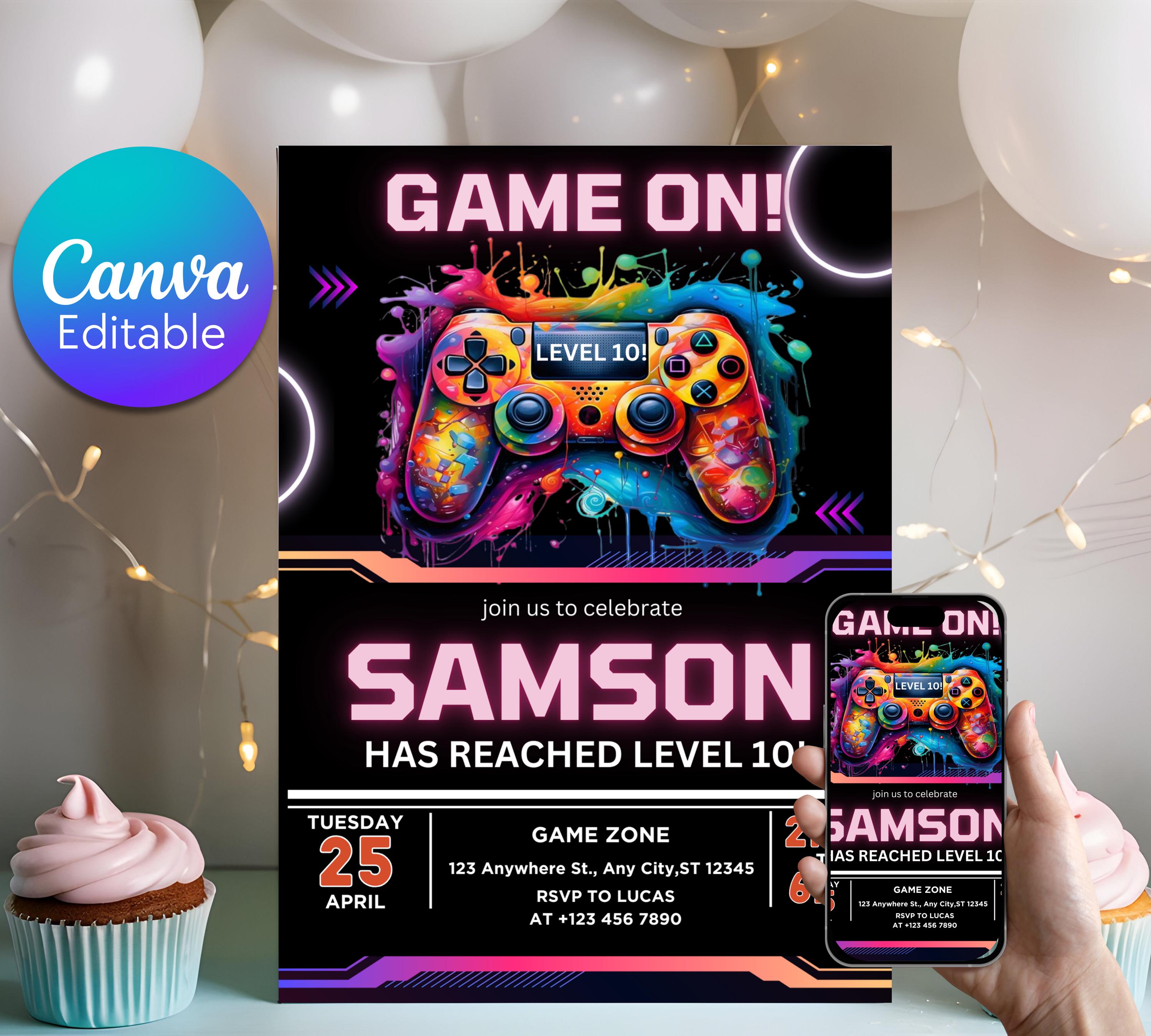 Game on Birthday Invitation, Video Game Birthday Invitation, Neon Glow ...