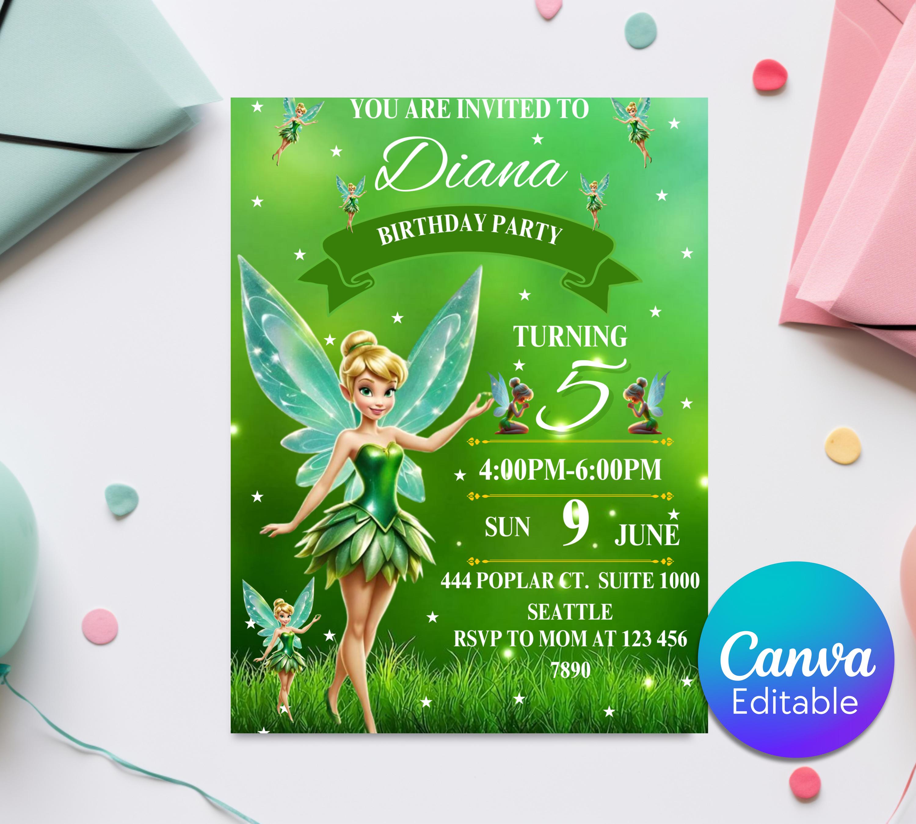 Tinkerbell Birthday Invitation Fairy Tink Bell Birthday Party