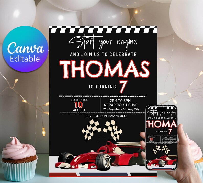 Editable Race Car Birthday Invitation, Race Car Invitation for Kids ...