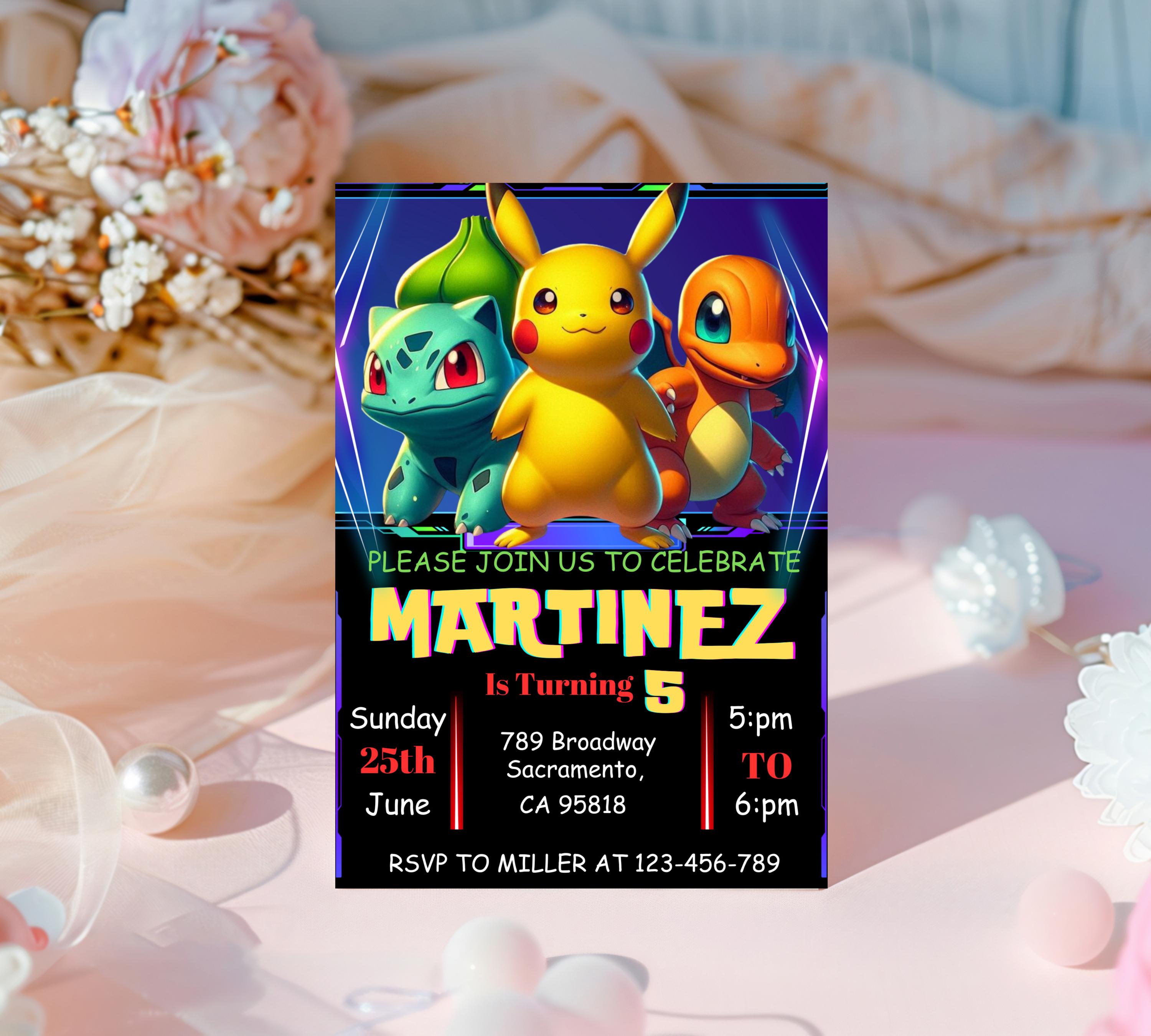 Editable Pokemon Birthday Invitation, Pikachu Birthday Invite, Pokemon ...