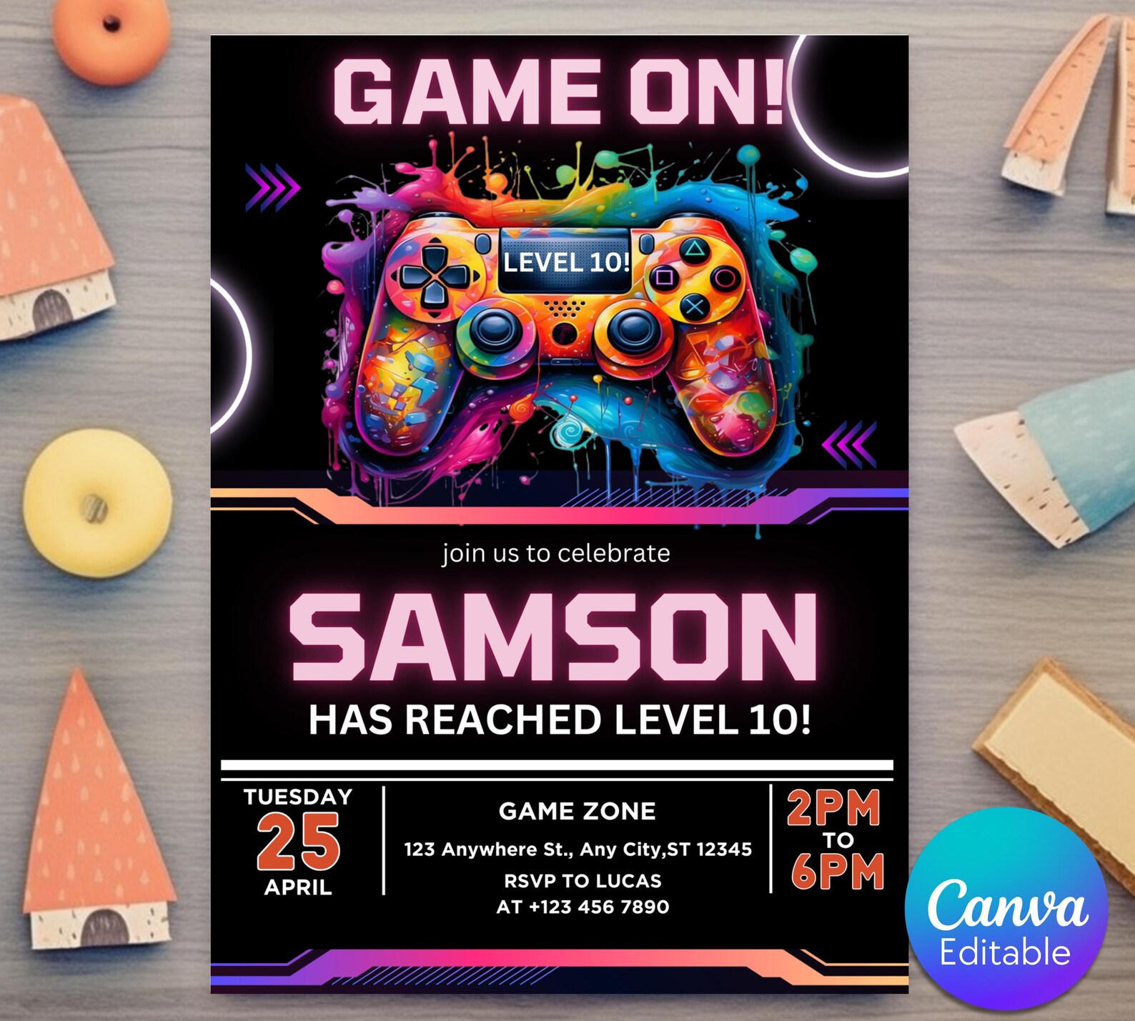 Game on Birthday Invitation, Video Game Birthday Invitation, Neon Glow ...