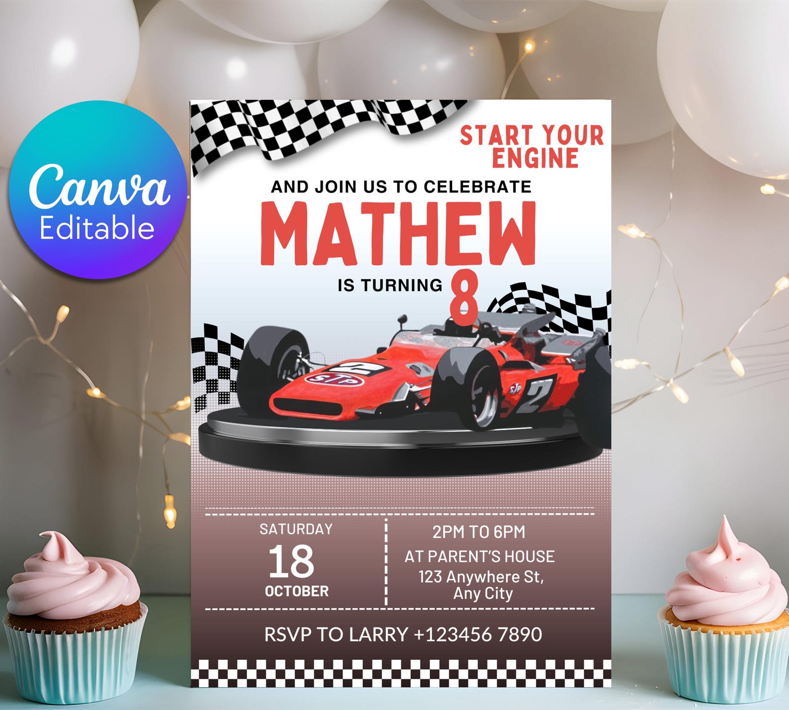Race Car Birthday Invitation, Race Car Invitation for Kids, Race Car ...