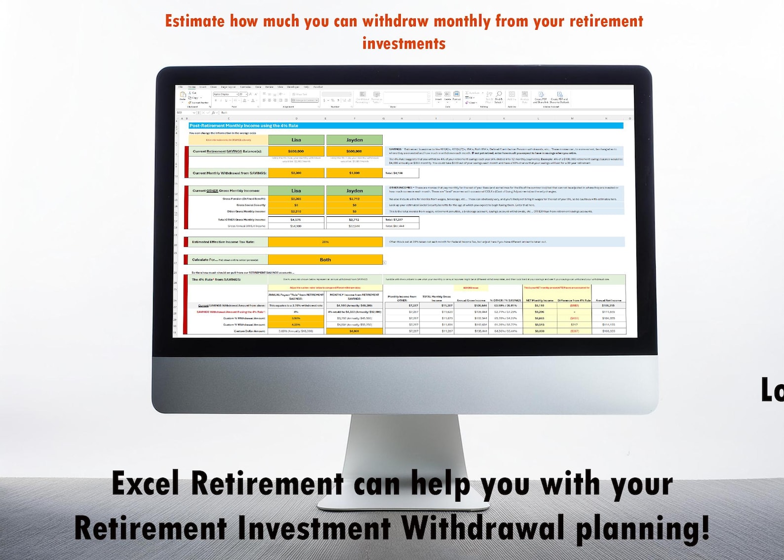 4% Rule Retirement Savings Withdrawal Calculator, Investment Planner ...