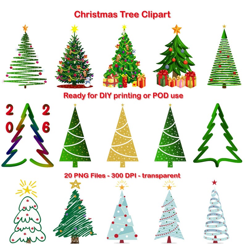 Christmas Tree Clipart Bundle – 20 Funny PNG Images (digital Download ...