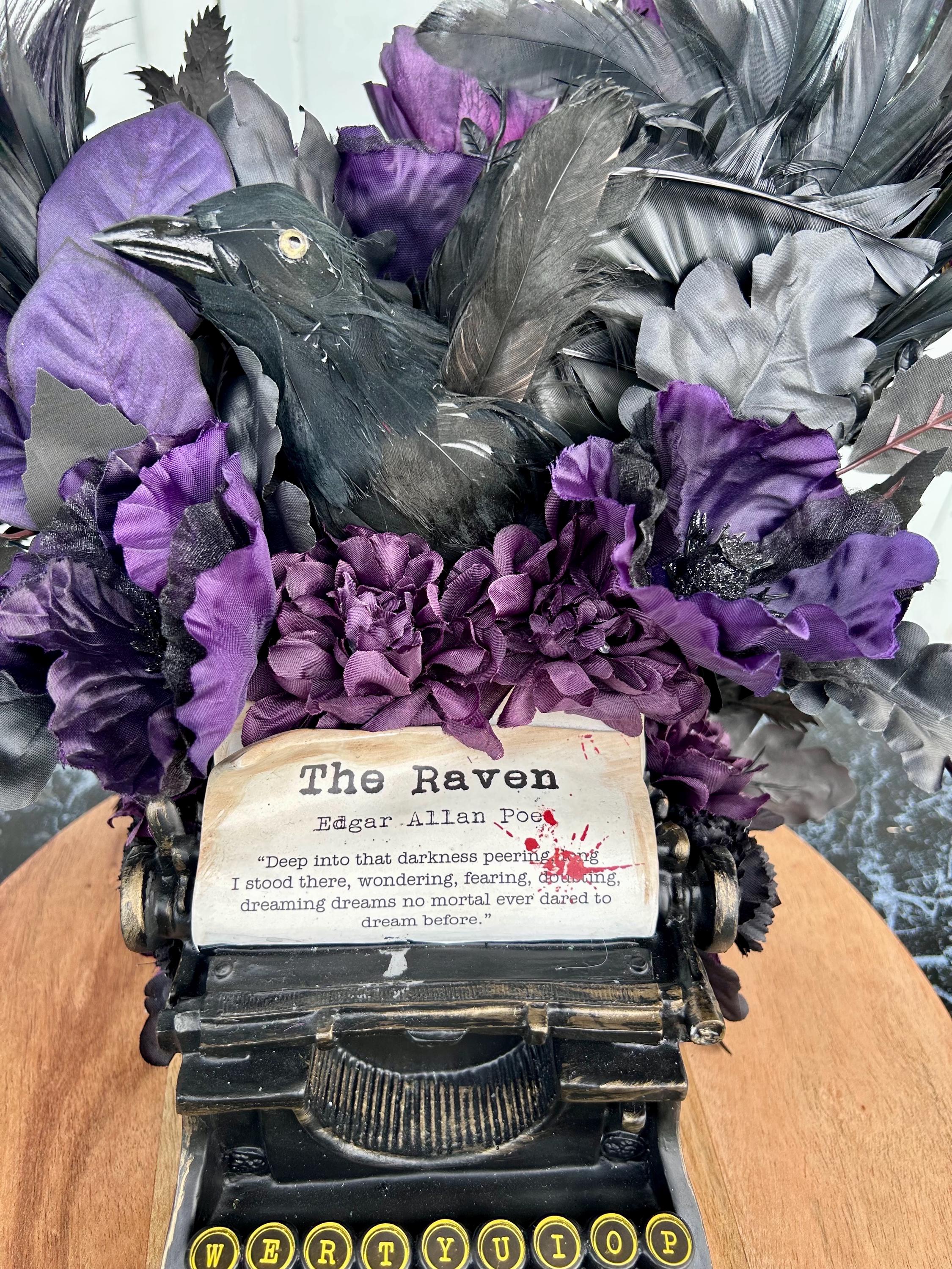 Raven Halloween Centerpiece: Gothic Typewriter Floral Arrangement ...