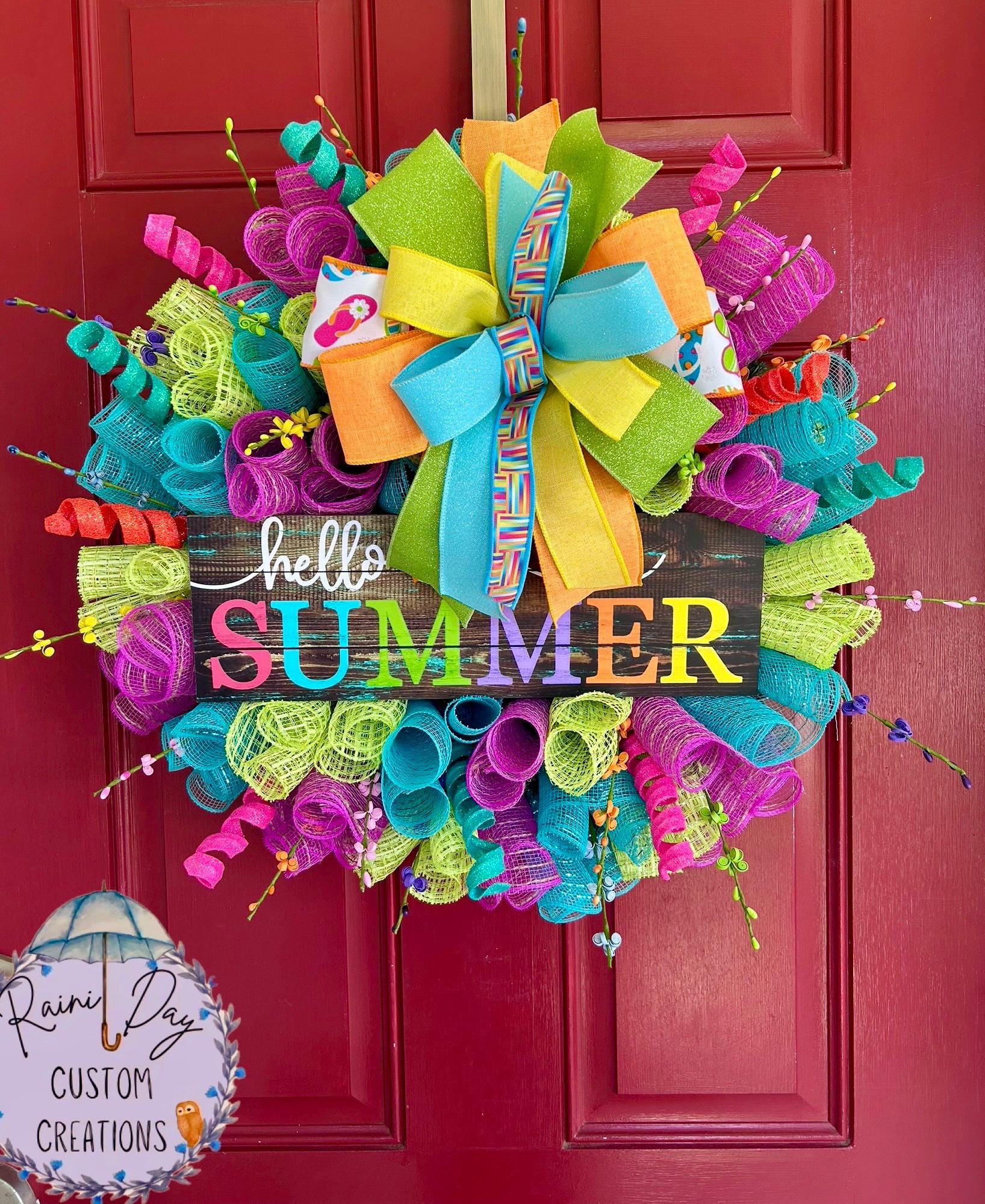 Bright Summer Deco Mesh Wreath | Hello Summer Door Wreath | Colorful ...