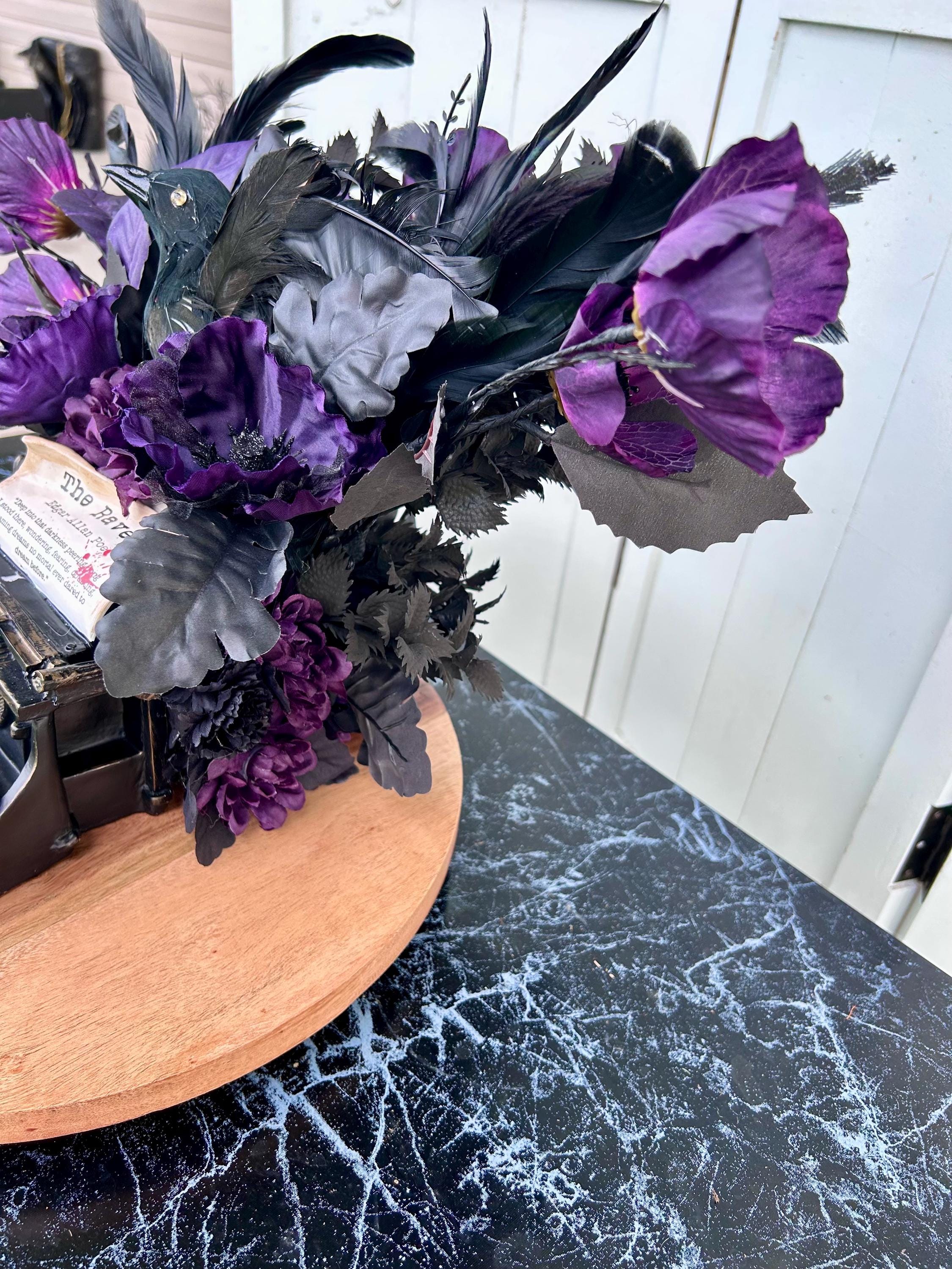 Raven Halloween Centerpiece: Gothic Typewriter Floral Arrangement ...