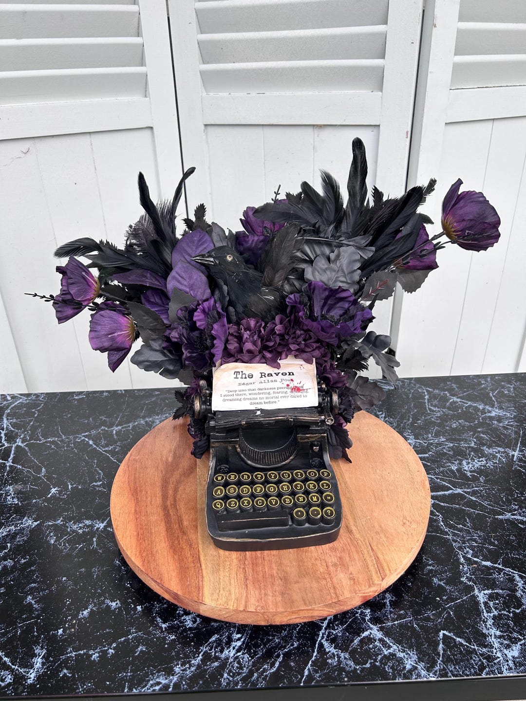 Raven Halloween Centerpiece: Gothic Typewriter Floral Arrangement ...