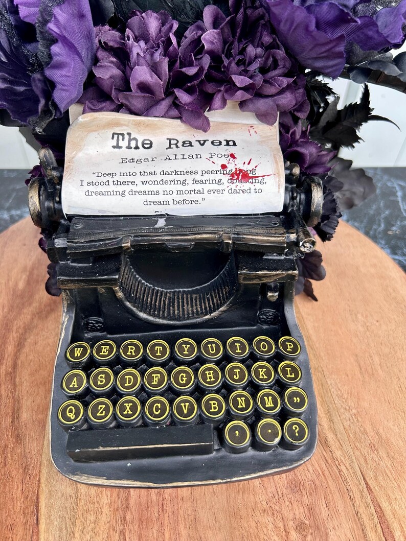Raven Halloween Centerpiece: Gothic Typewriter Floral Arrangement ...