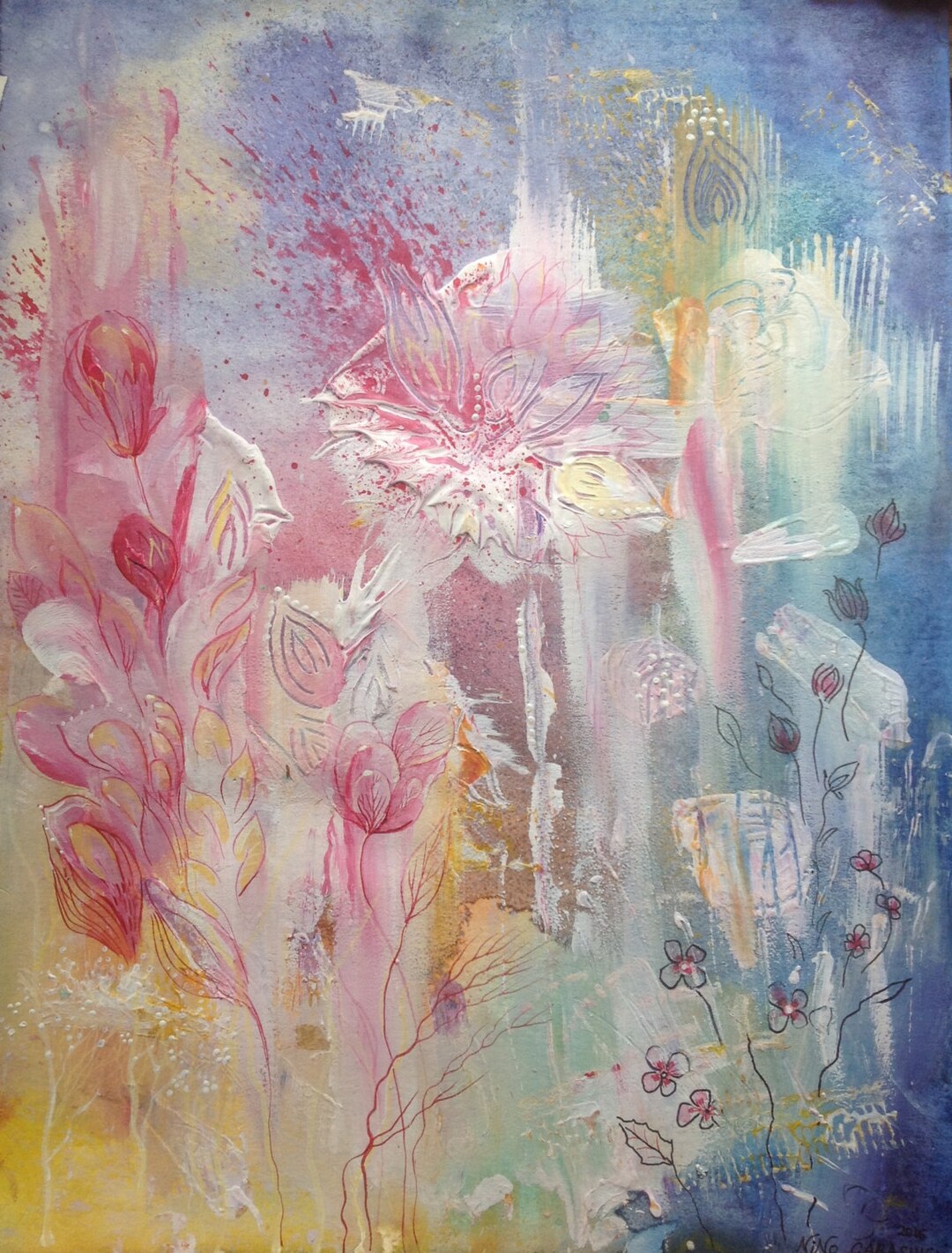 Original Floral Artwork | Hand-painted Acrylic & Watercolor, 9x12 - Etsy