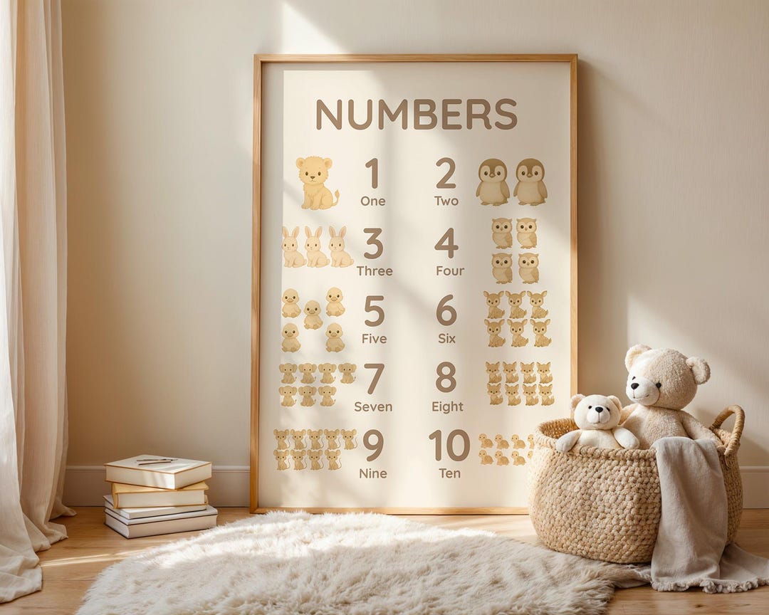 Cute Animal Number Poster for Toddlers | Learn to Count With Lion, Owl ...