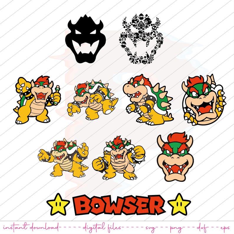 Bowser Svg Bundle, Bowser Cut File, Bowser Silhouette, Mario Svg ...