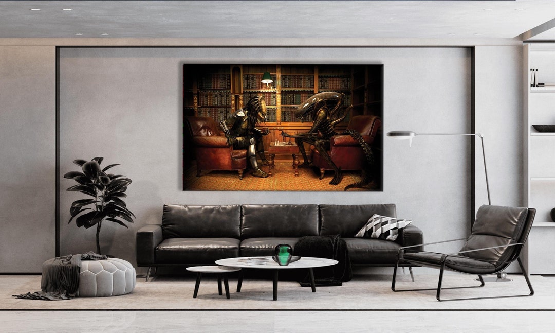 Alien Vs. Predator Playing Chess Canvas Wall Decor, Alien Vs. Predator ...