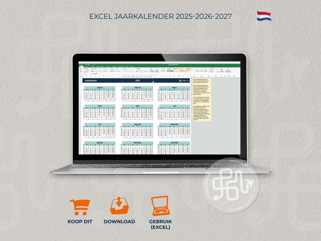 Excel Kalender 2025-2027 | Downloadbare Jaarkalender Met Weeknummers ...