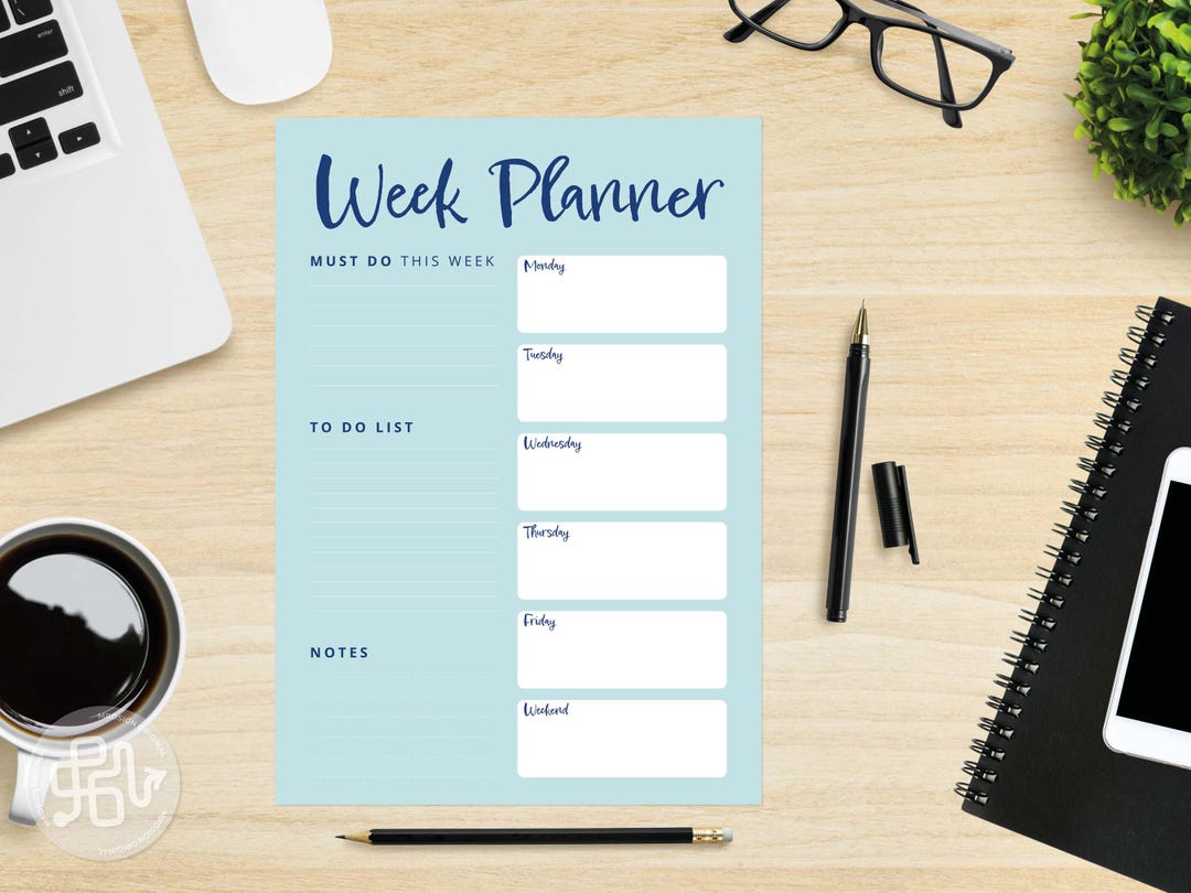 Organize Your Week! Printable Stylish Planner in 5 Colors | To-do List ...