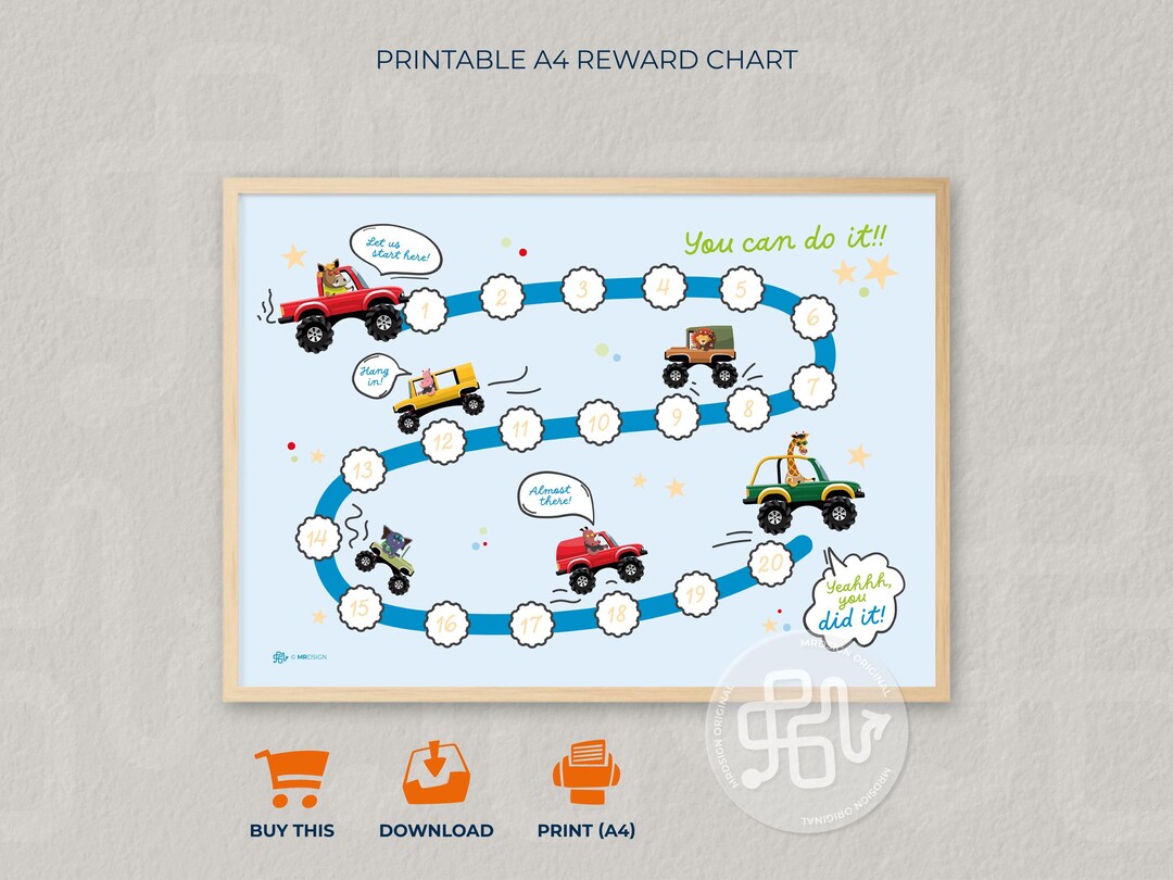 Car Reward Chart for Boys Printable A4 PDF Fun Motivational Behavior ...