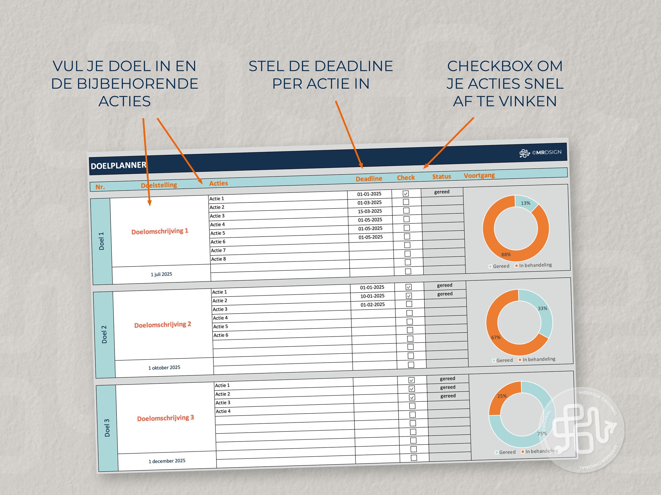 Excel Sjabloon Doelplanner | Spreadsheet Doelen Plannen | Goal Tracker ...