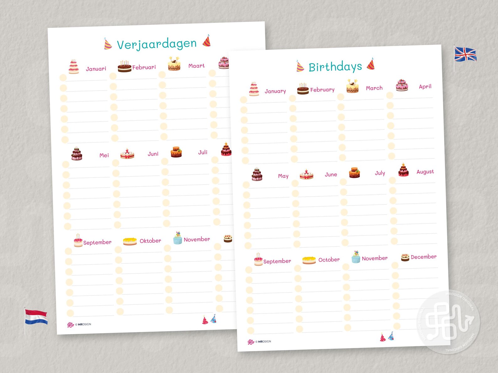 Printable Birthday Calendar A4 With Cake Design | Downloadable Digital ...