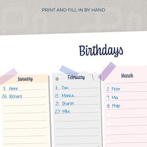 Birthday Tracker Printable PDF | Birthday Planner | Birthday Calendar ...