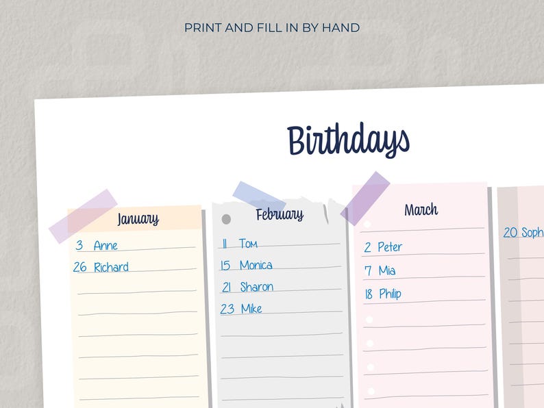 Birthday Tracker Printable PDF | Birthday Planner | Birthday Calendar ...