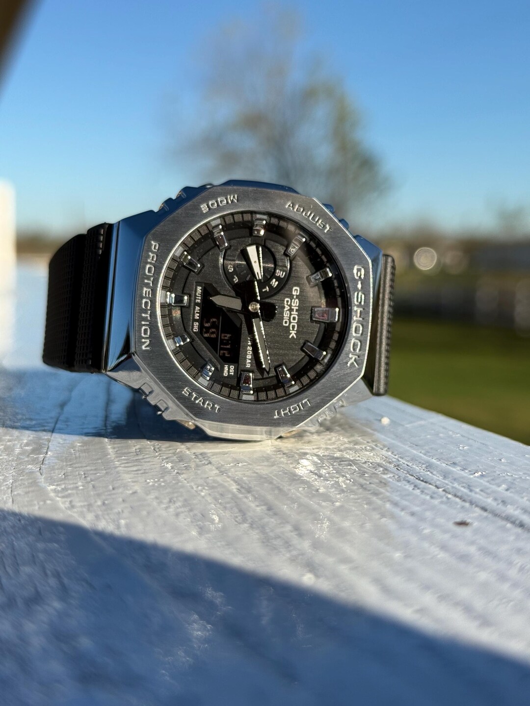 Casio G-shock Silver Bezel With Blavk Dial GM-2100 Quartz Analog Custom ...