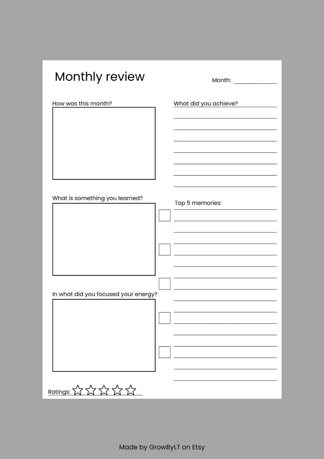 Monthly Review Printable, Monthly Summary, Monthly Reflection, Monthly ...