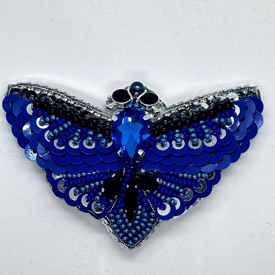 Blue Butterfly Brooch, Beaded Butterfly Pin, Insect Brooch, Handmade ...