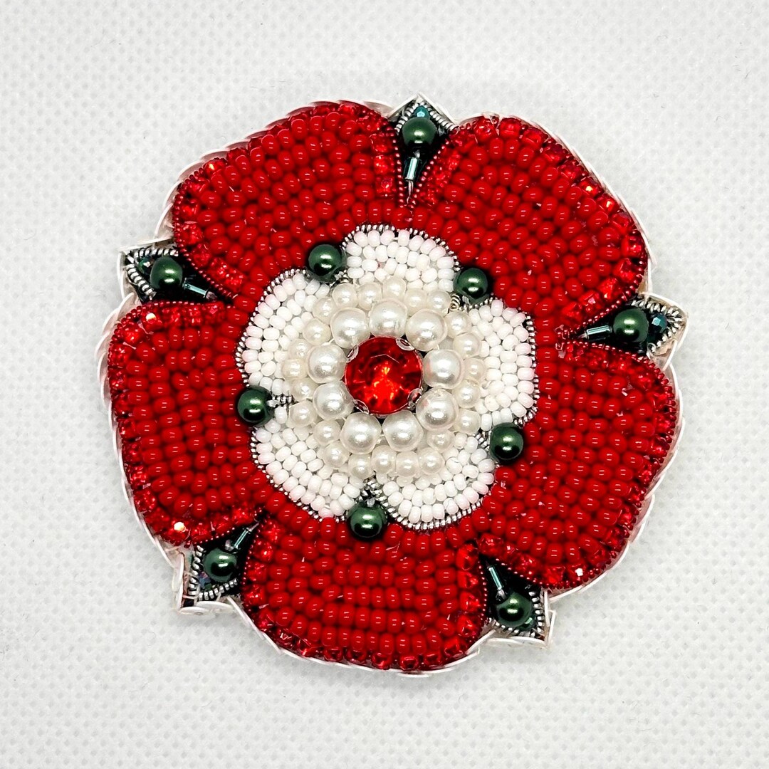 Tudor Rose Brooch – Handmade Beaded Flower Pin, Unique Statement ...