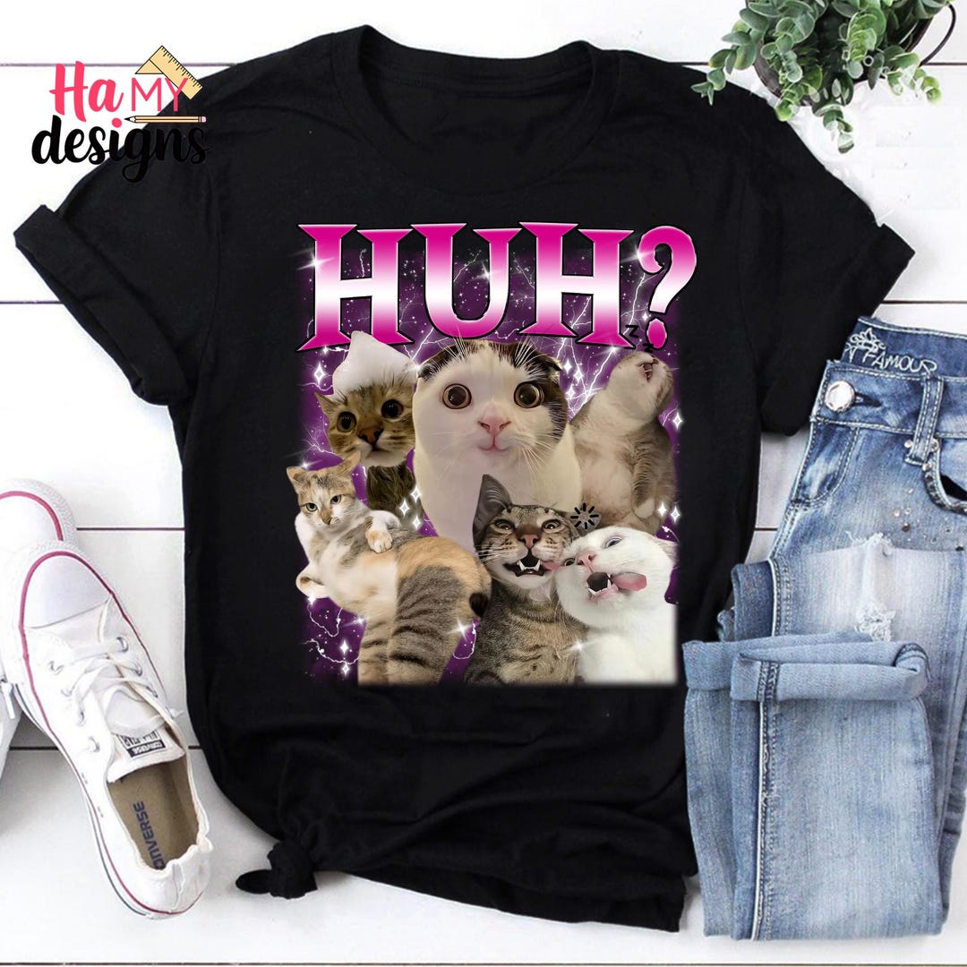 Huh Cat Meme T-shirt, Confused Cat Face Tee, Funny Internet Cat Tshirt ...