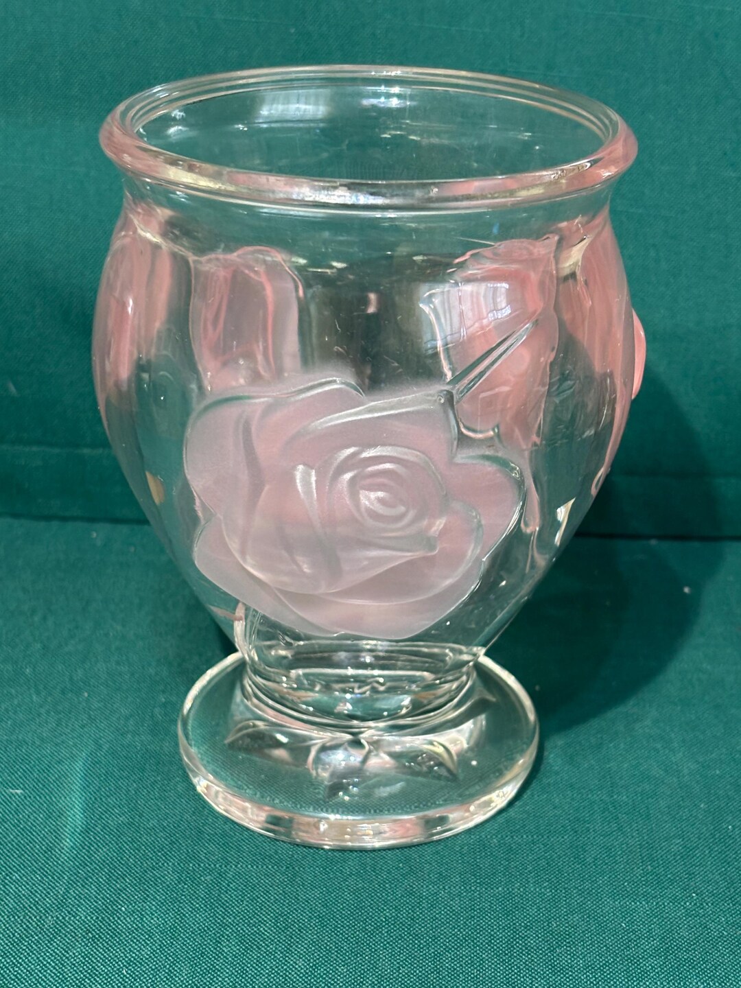 Vintage Crystal Footed 6” Vase With Triple Raised Pink Rose - Etsy