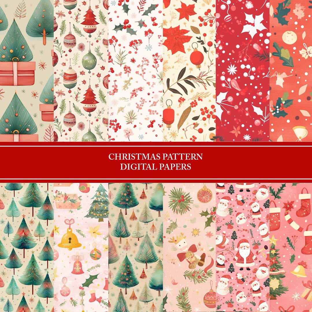 Set of 12 Christmas Wrapping Paper Designs Cute Cartoon Holiday ...
