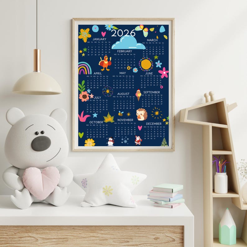 2026 Kids Calendar Printable, Nursery Classroom Decor (PDF) - Etsy