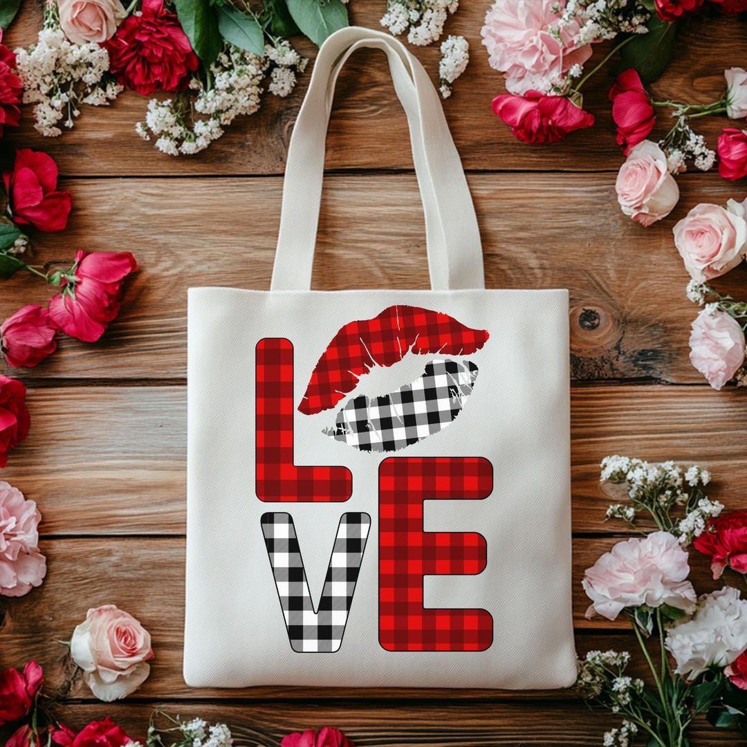 Buffalo Plaid LOVE Lips PNG: Valentine's Day Farmhouse Design (digital ...