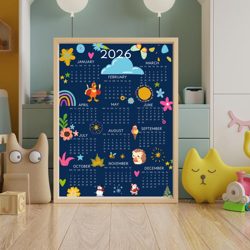 2026 Kids Calendar Printable, Nursery Classroom Decor (PDF) - Etsy