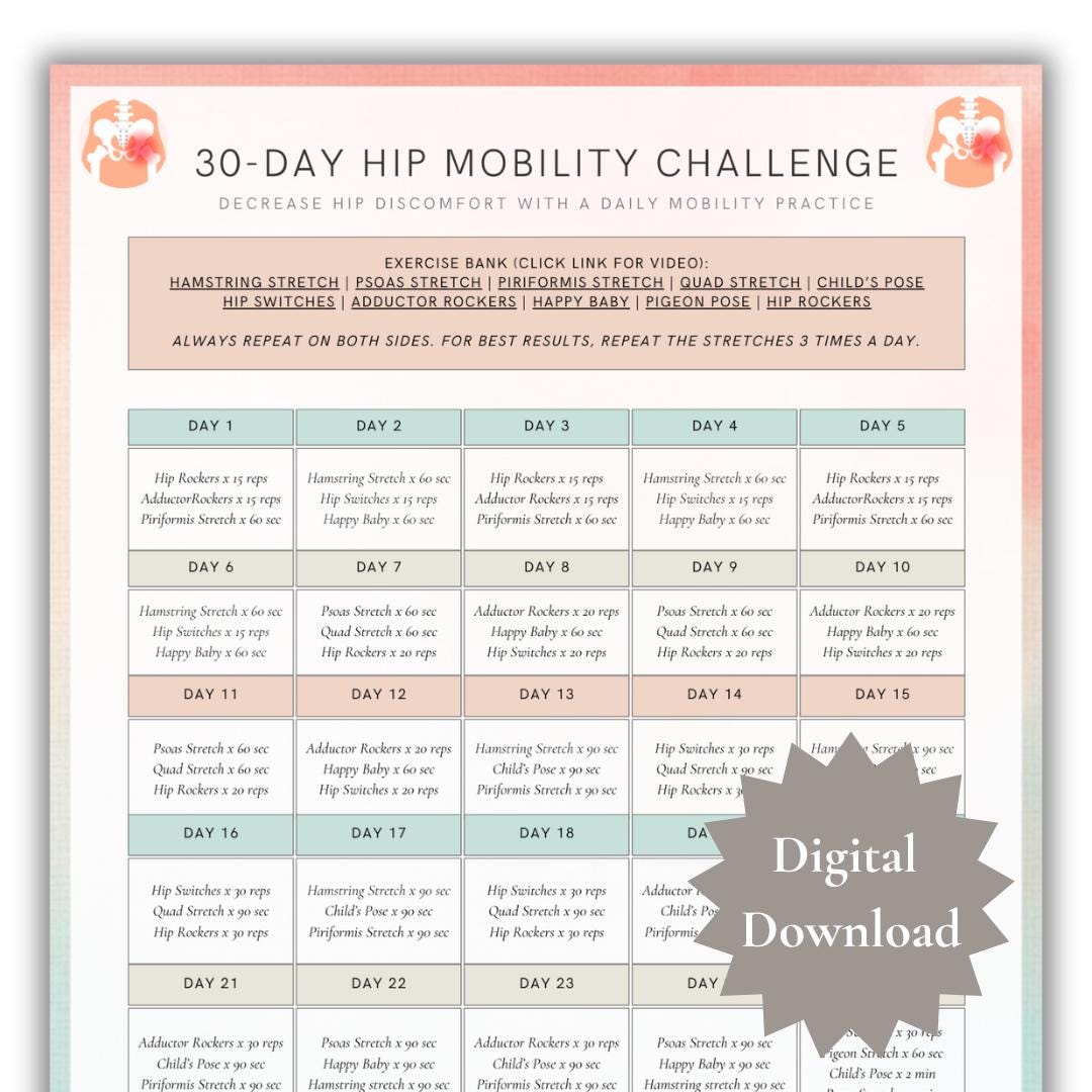 30 Day Hip Mobility Challenge, Hip Pain, Hip Joint Pain, Hip Exercises, Painful Hip - Etsy