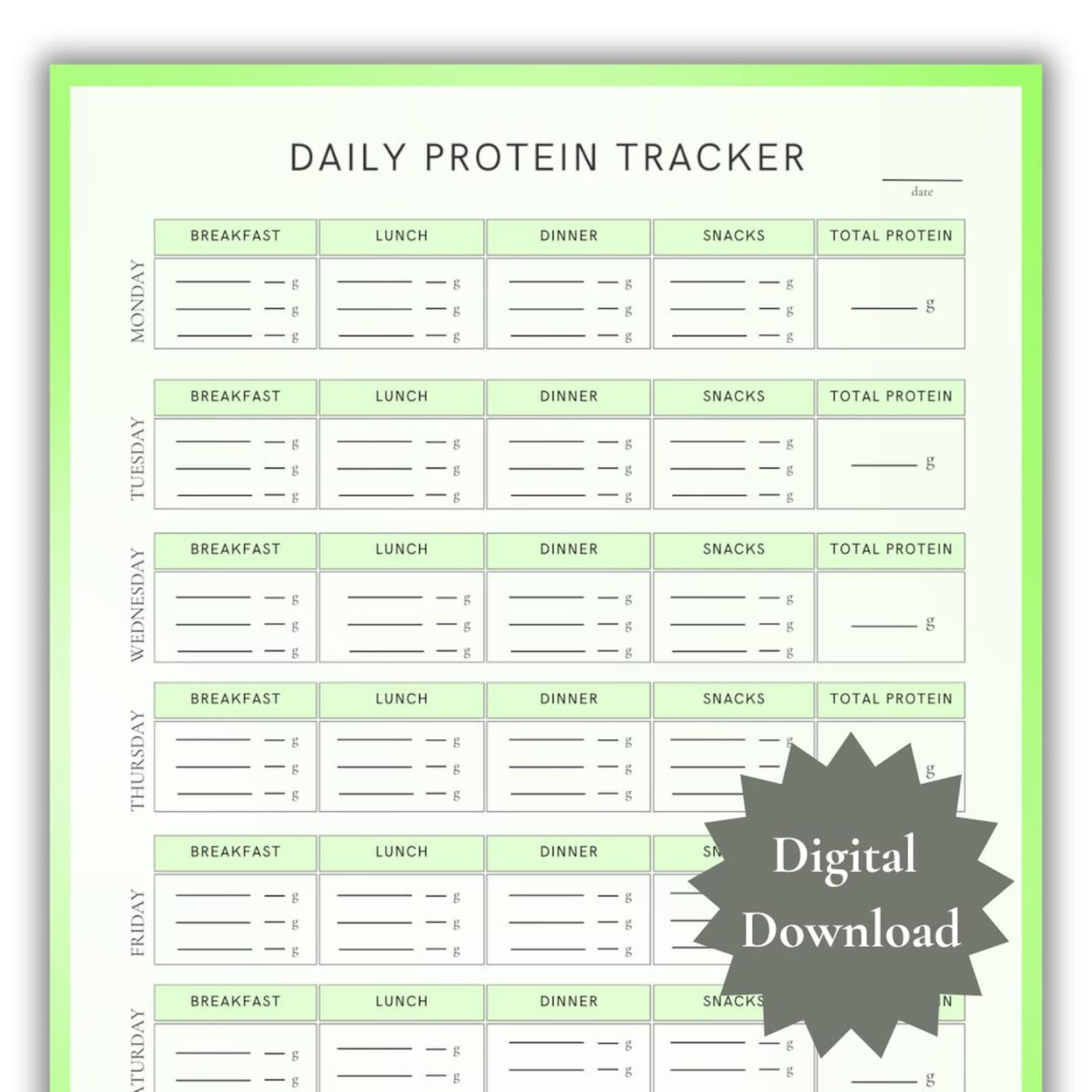 High Protein Tracker, Protein Food Tracker, Macro Meal Tracker, High ...