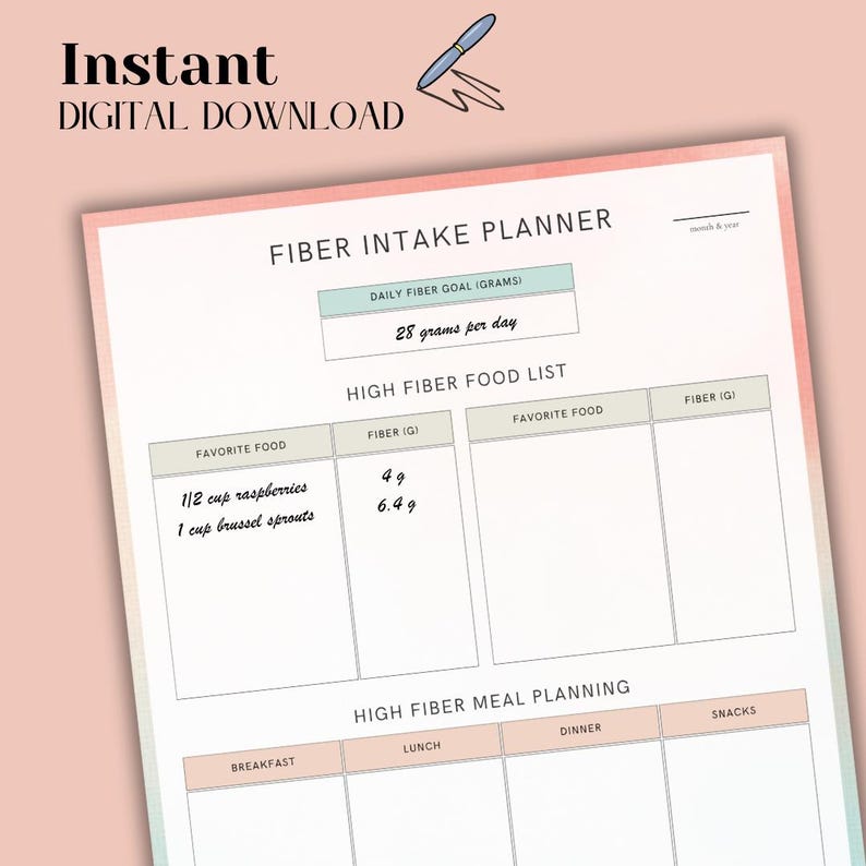 High Fiber Diet Tracker | High Fiber Diet Planner | Fiber Diet Mealplan ...