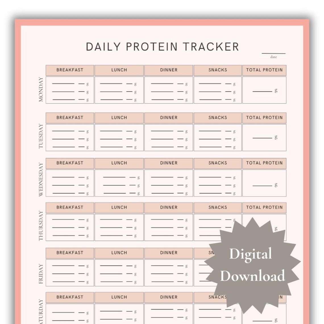 High Protein Food Planner, High Protein Tracker, Protein Food Tracker ...