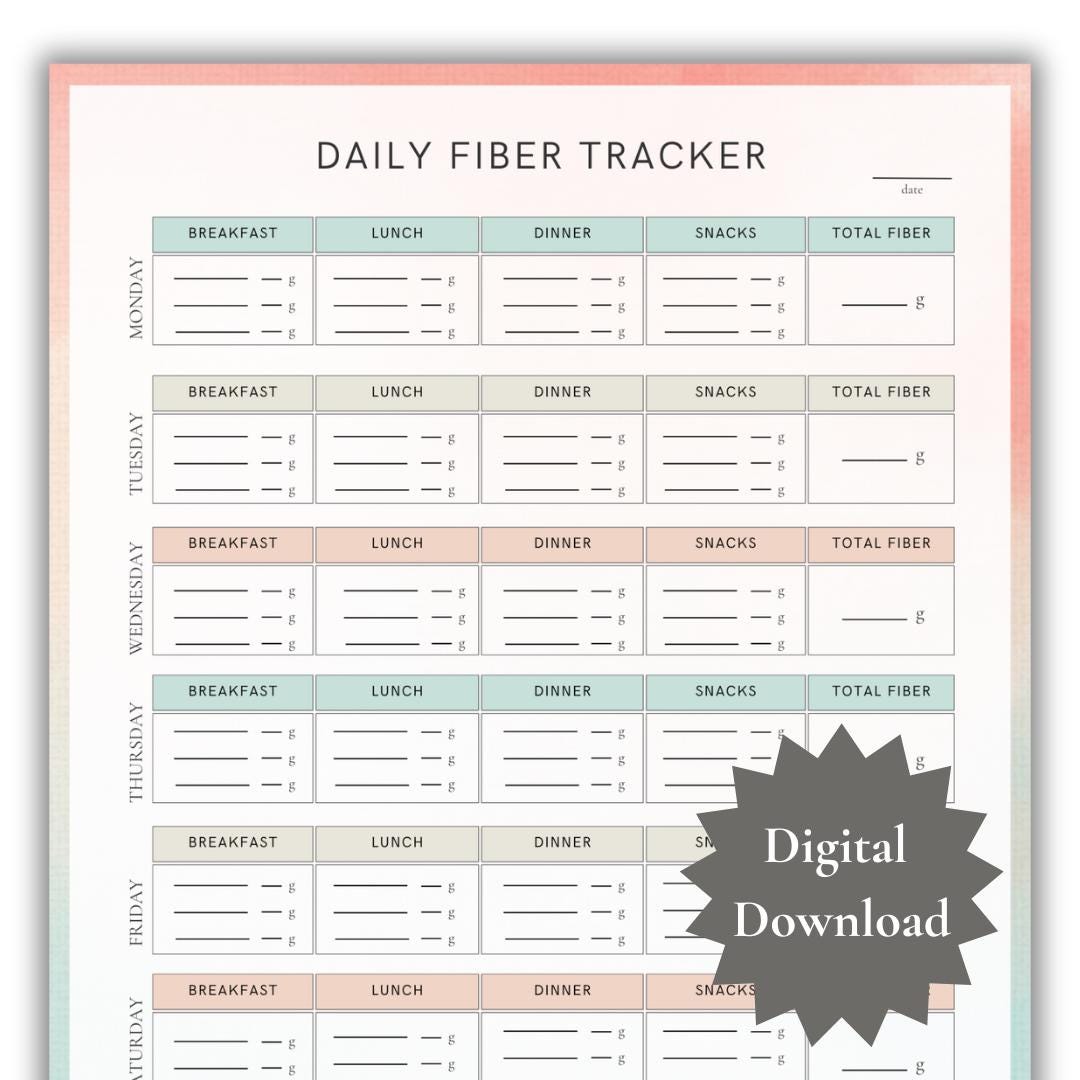 High Fiber Diet Tracker | High Fiber Diet Planner | Fiber Diet Mealplan ...