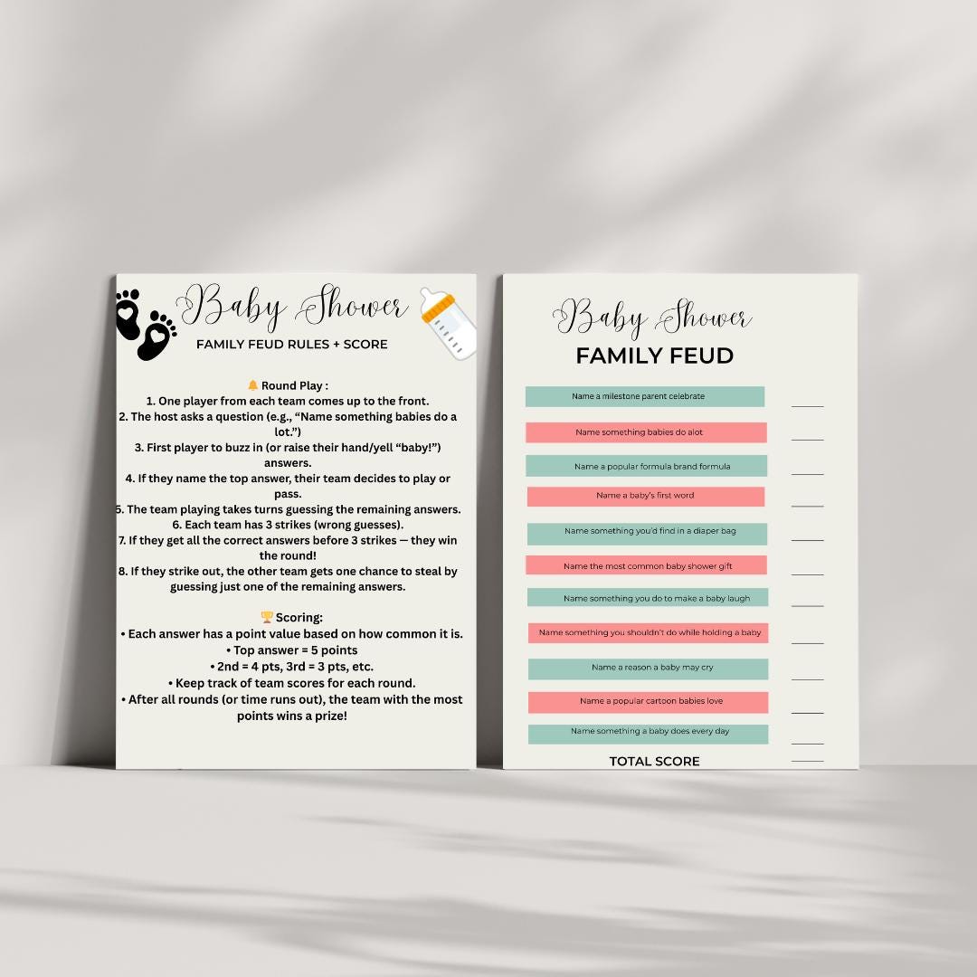 Baby Shower Family Feud Game – Printable With Answer Sheet + Game ...