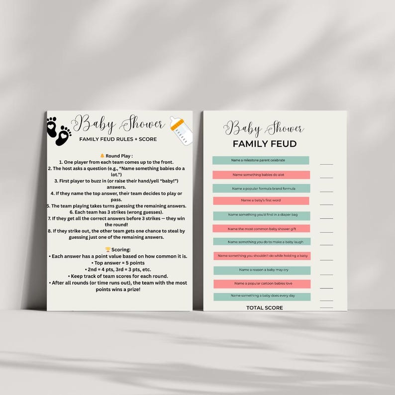 Baby Shower Family Feud Game – Printable With Answer Sheet + Game ...
