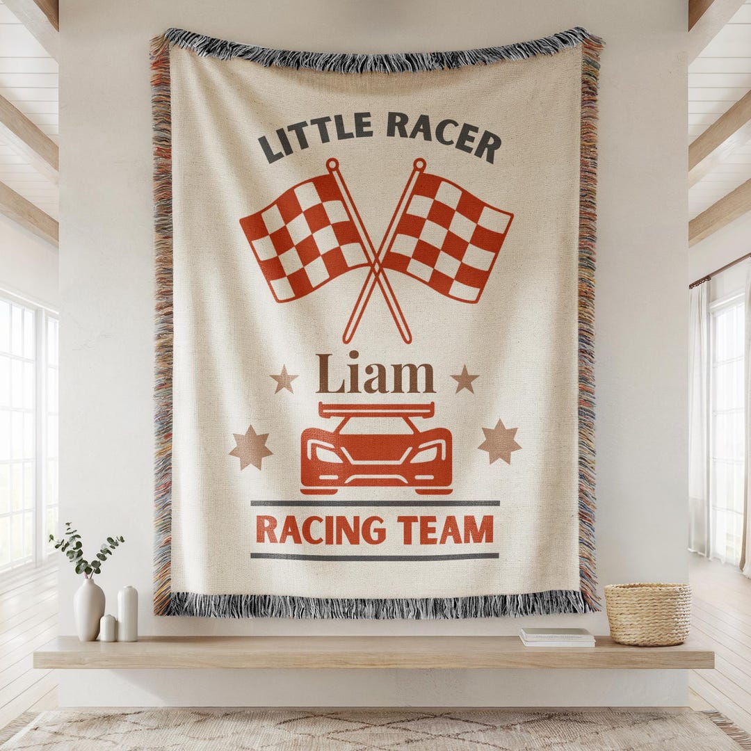 Personalized Kids Racing Blanket, Custom Name Woven Throw, Race Car ...