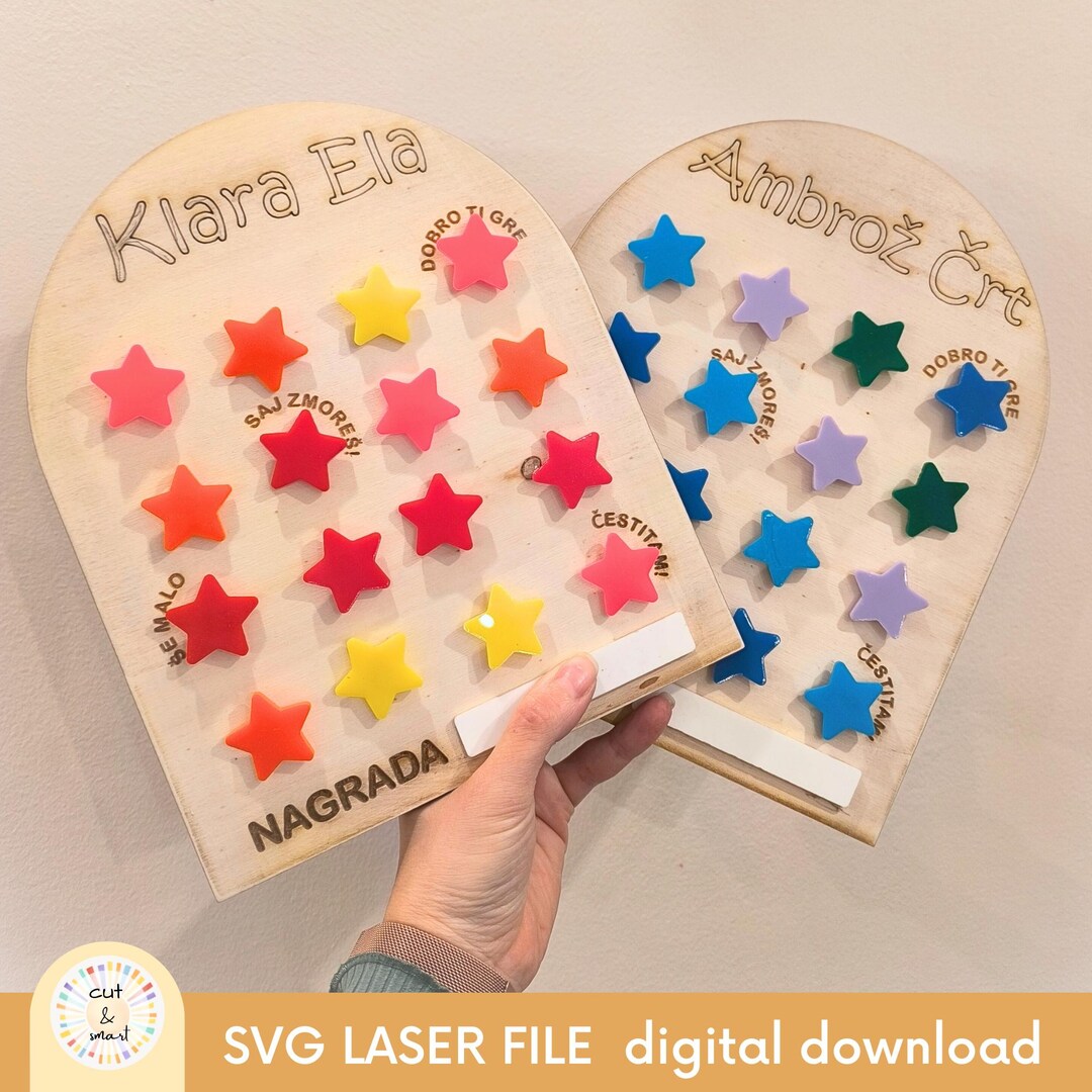 Reward Chart SVG for Kids, Star Token Board, Personalized Laser File ...