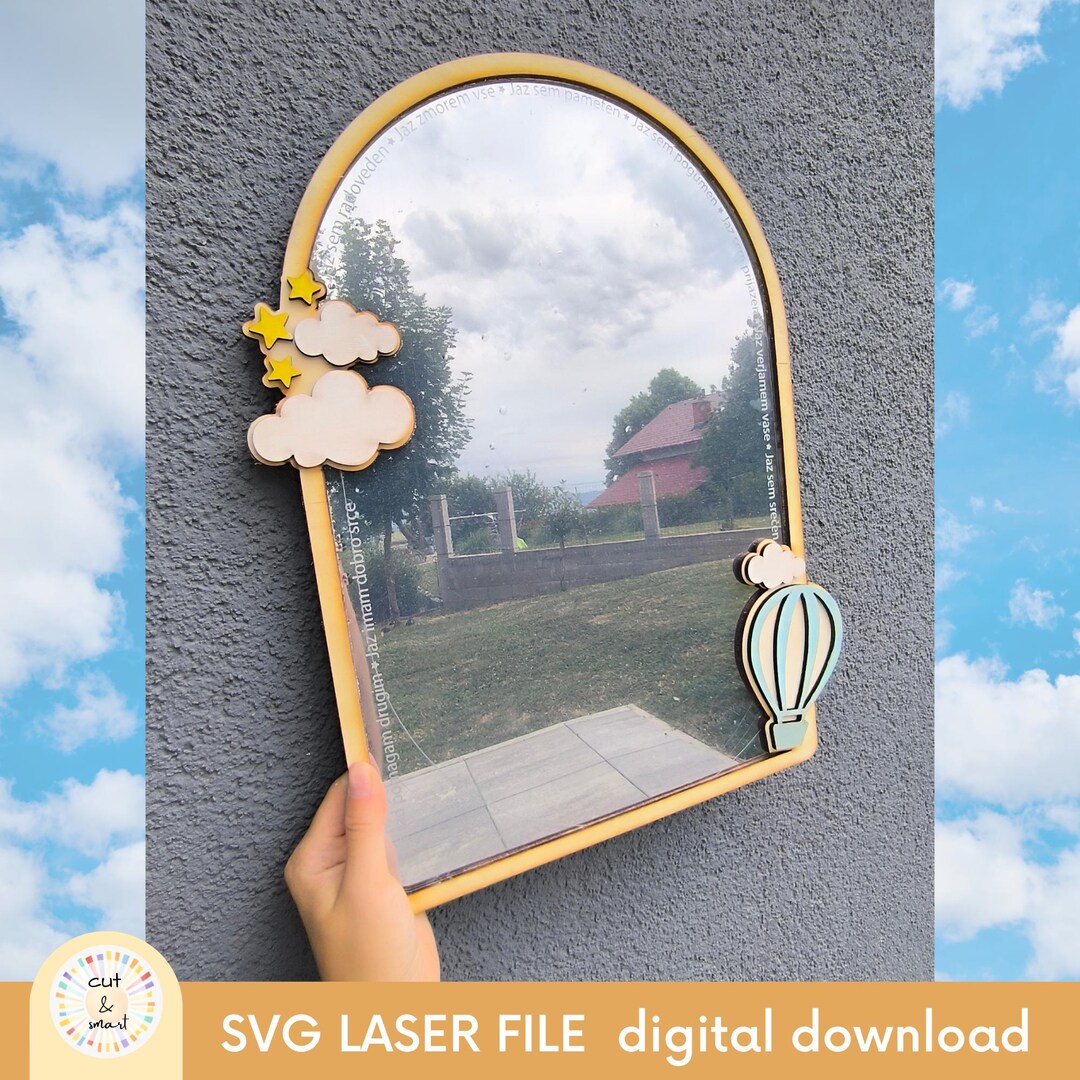 Affirmation Mirror SVG: Hot Air Balloon & Clouds, Boho Nursery Decor ...