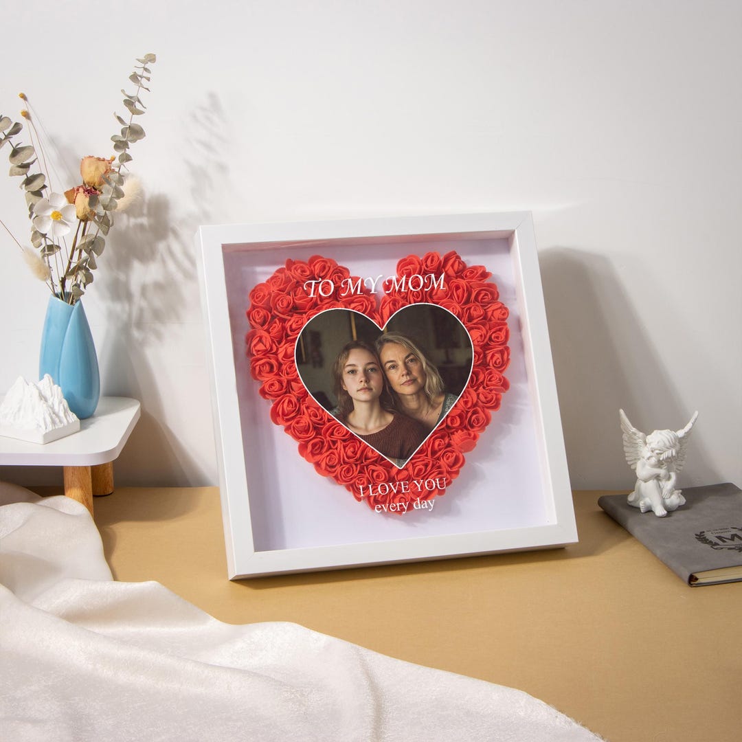 Custom Mom Flower Photo Shadow Box, Custom Heart Roses Shadow Box ...