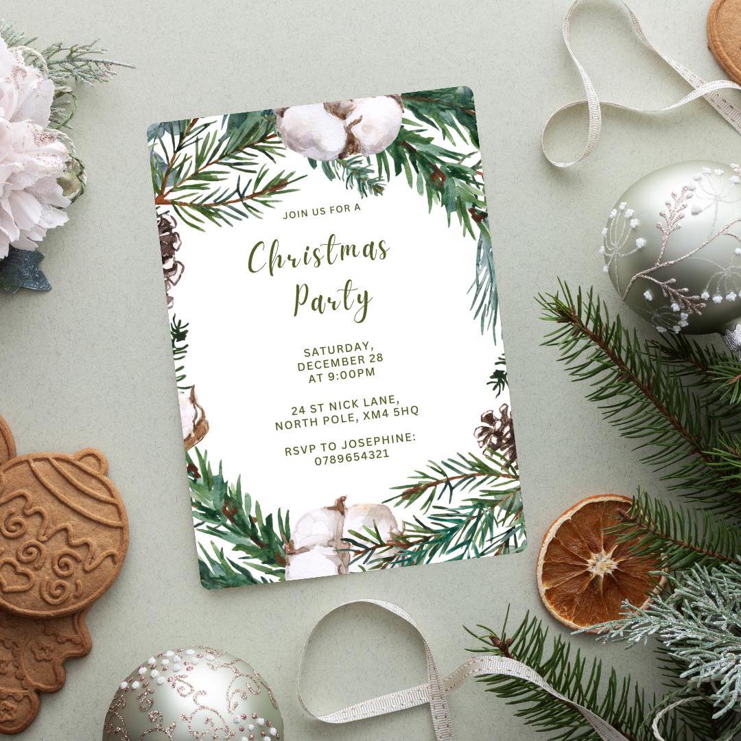 Editable Christmas Party Invitation Template Watercolour Wreath Frame ...